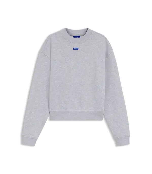 Hugo Cotton Terry Sweatshirt With Logo Badge - Light Grey