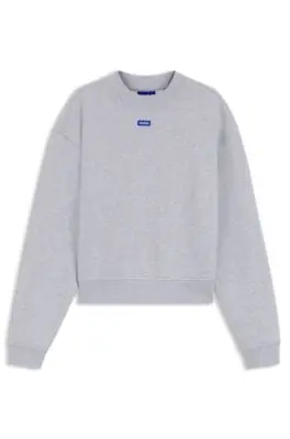 Hugo Cotton Terry Sweatshirt With Logo Badge - Light Grey