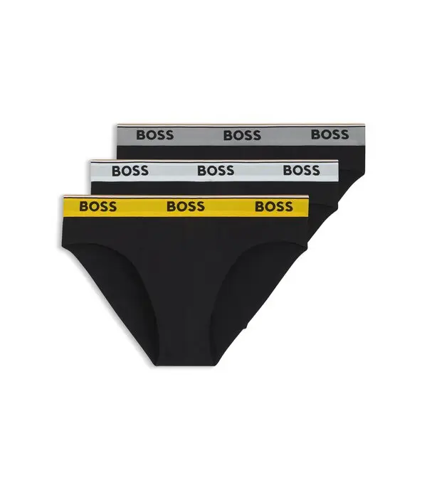 BOSS Three-pack Of Logo-waistband Briefs In Stretch Cotton - Black