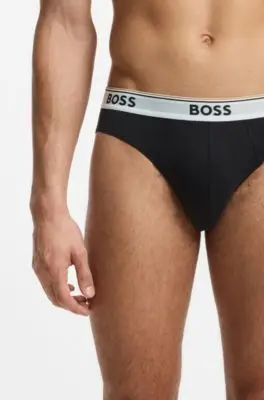 BOSS Three-pack Of Logo-waistband Briefs In Stretch Cotton - Black