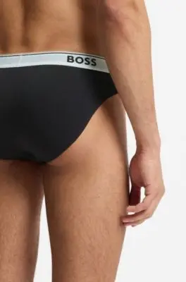 BOSS Three-pack Of Logo-waistband Briefs In Stretch Cotton - Black