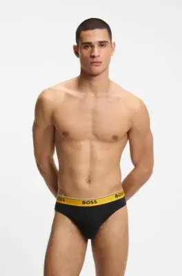 BOSS Three-pack Of Logo-waistband Briefs In Stretch Cotton - Black