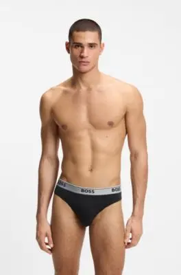 BOSS Three-pack Of Logo-waistband Briefs In Stretch Cotton - Black
