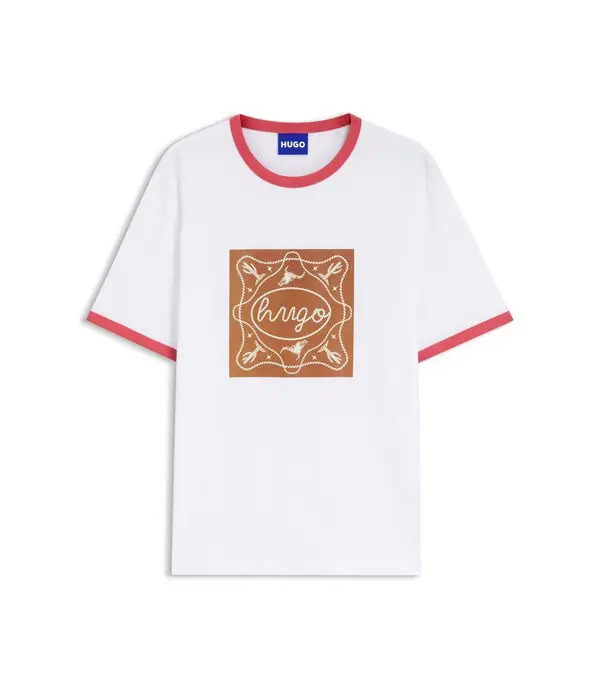 Hugo Sharp-fit Ringer T-shirt In Cotton With Graphic Print
