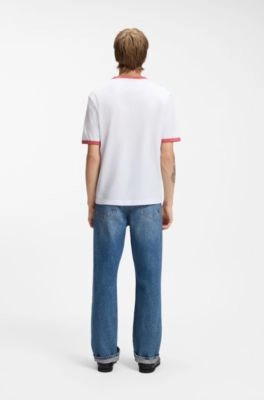 Hugo Sharp-fit Ringer T-shirt In Cotton With Graphic Print