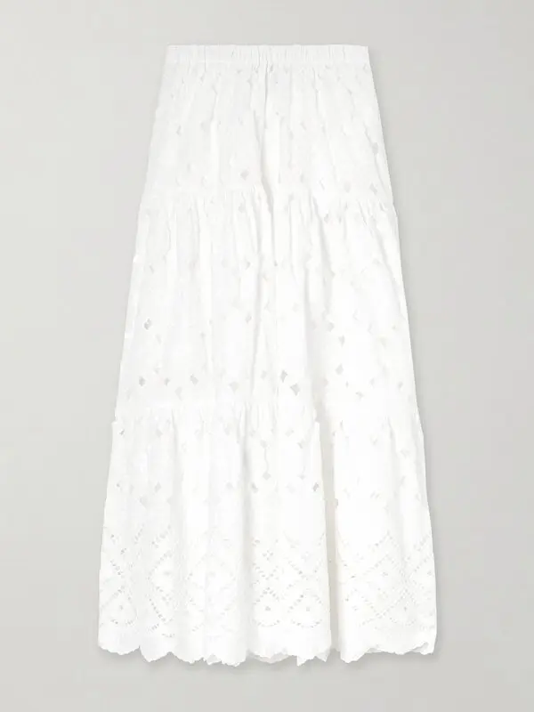Cara Cara Melanie Broderie Anglaise Cotton Midi Skirt - White