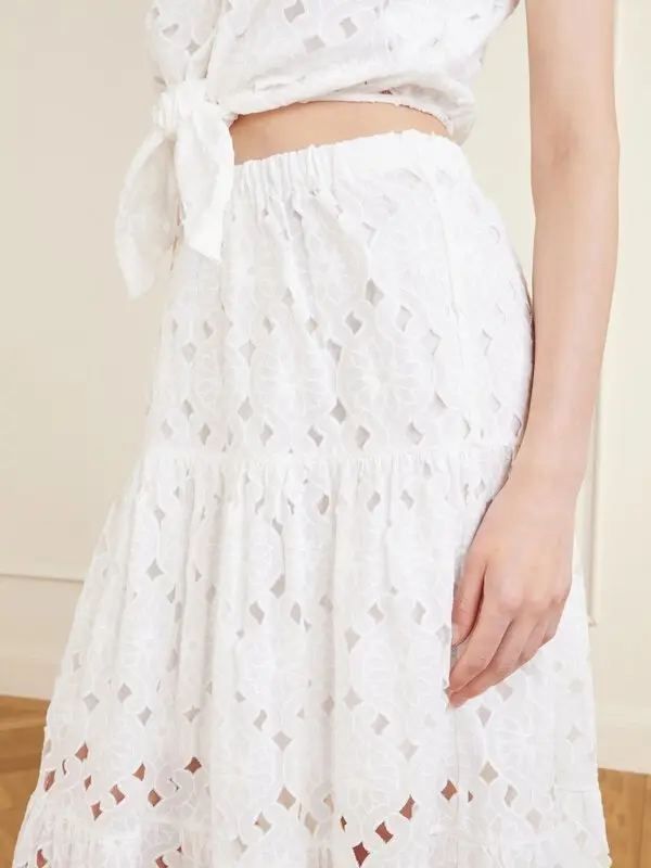 Cara Cara Melanie Broderie Anglaise Cotton Midi Skirt - White
