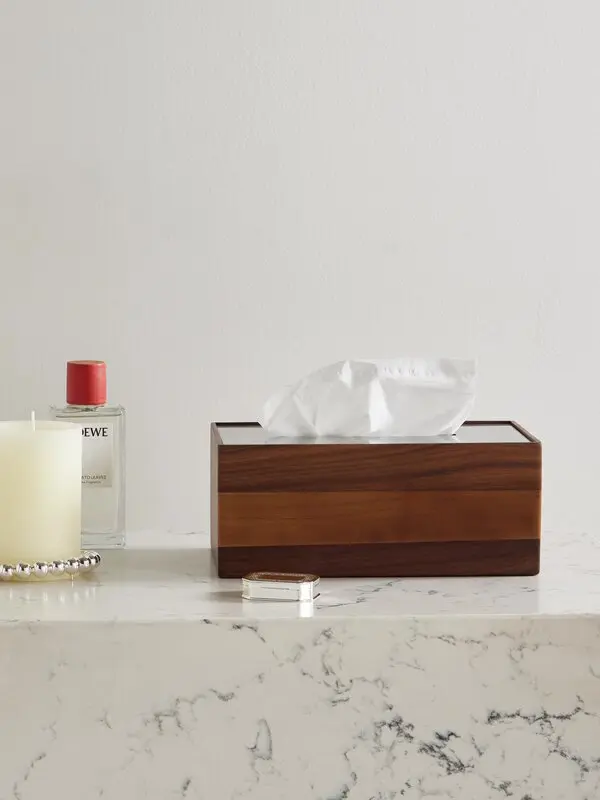 Christofle Walnut And Stainless Steel Tissue Box