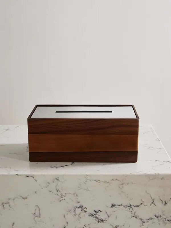 Christofle Walnut And Stainless Steel Tissue Box - Dark Brown