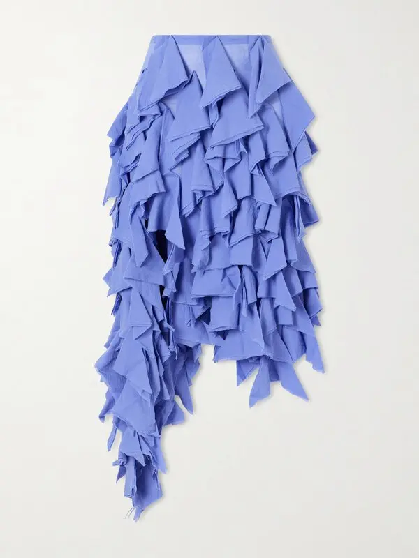 DIOTIMA Asymmetrical Ruffled Cotton Midi Skirt - Blue