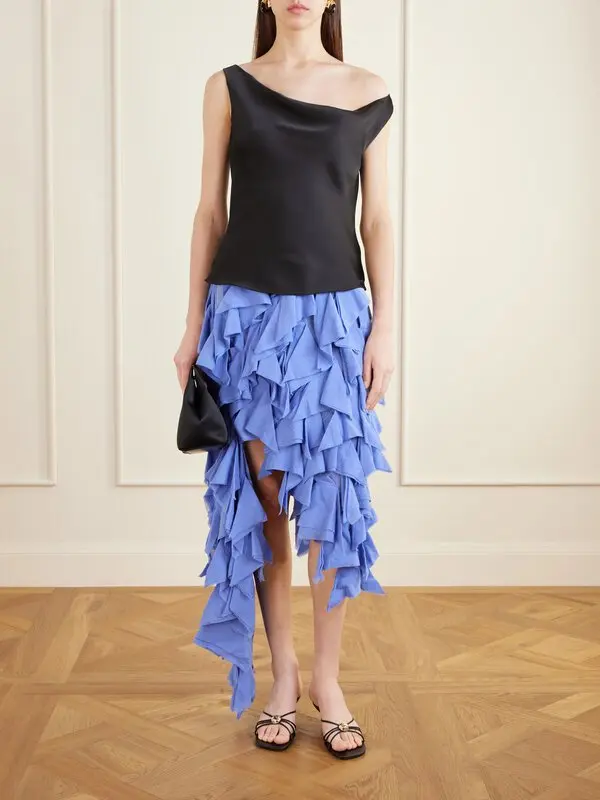DIOTIMA Asymmetrical Ruffled Cotton Midi Skirt