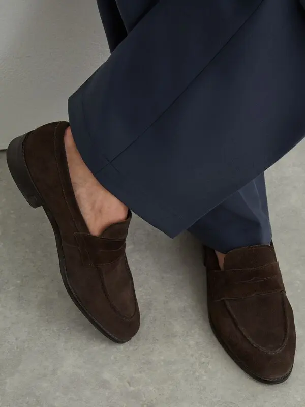 REISS Suede Saddle Loafers - Dark Brown