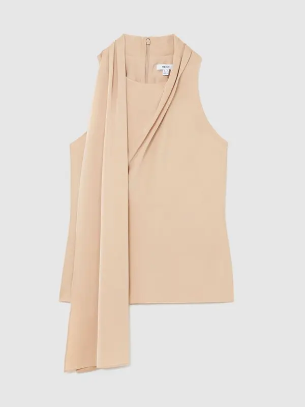 REISS Taylor Draped Sleeveless Top - Neutral