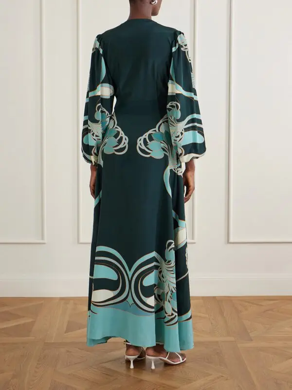 La DoubleJ Printed Silk Maxi Dress - Green