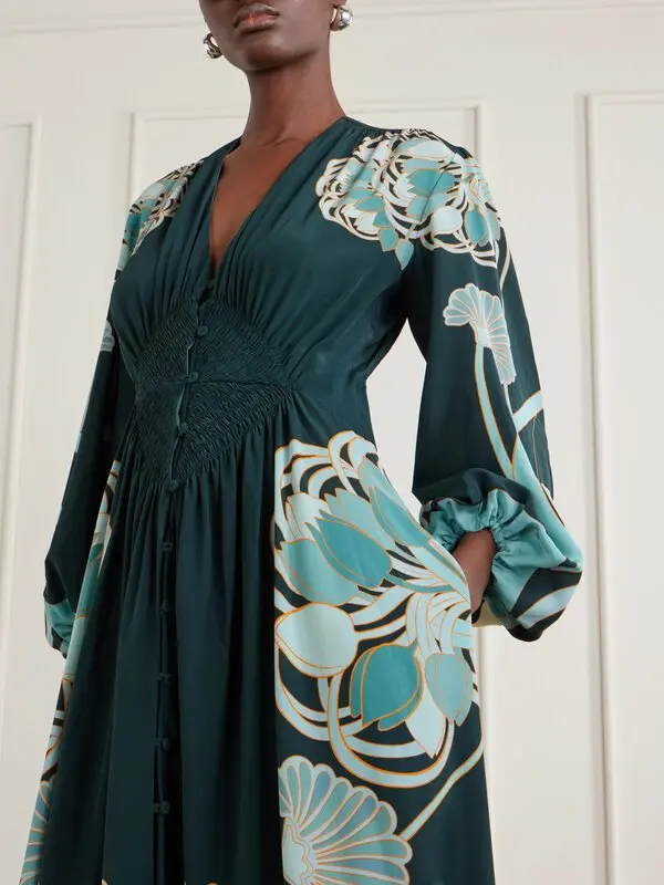 La DoubleJ Printed Silk Maxi Dress - Green