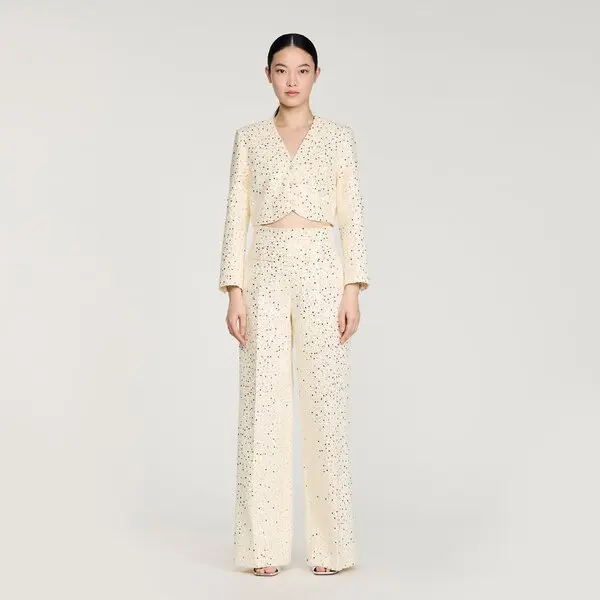 Sandro Geometric Sequin Wide-leg Trousers