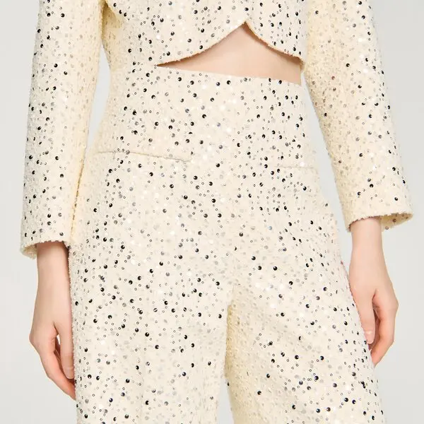Sandro Geometric Sequin Wide-leg Trousers