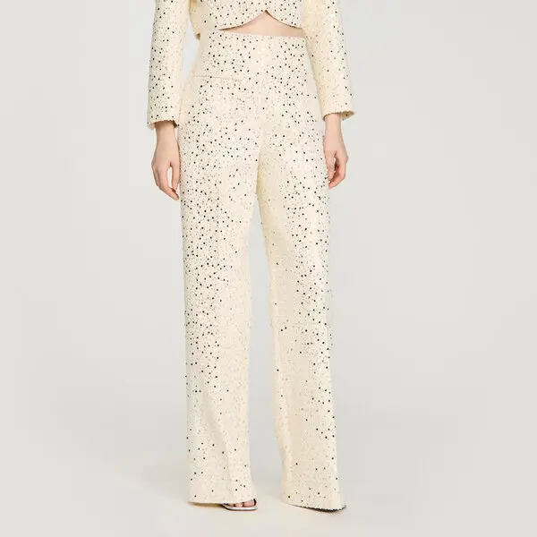 Sandro Geometric Sequin Wide-leg Trousers