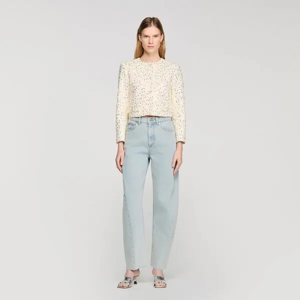 Sandro Embellished Sequined Cropped Jacket