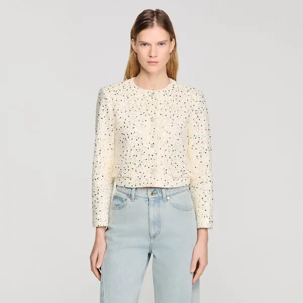 Sandro Embellished Sequined Cropped Jacket