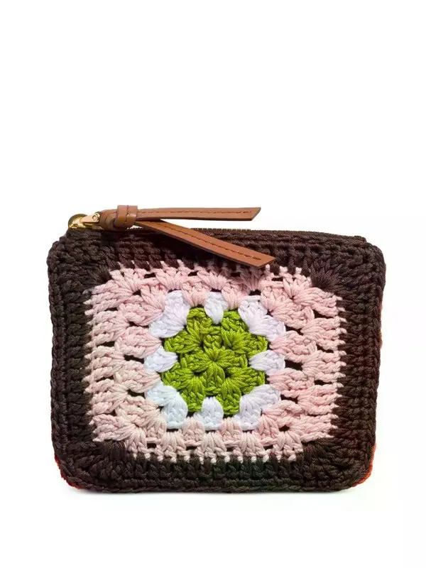 Miu Miu Crochet Zipper Pouch - Brown