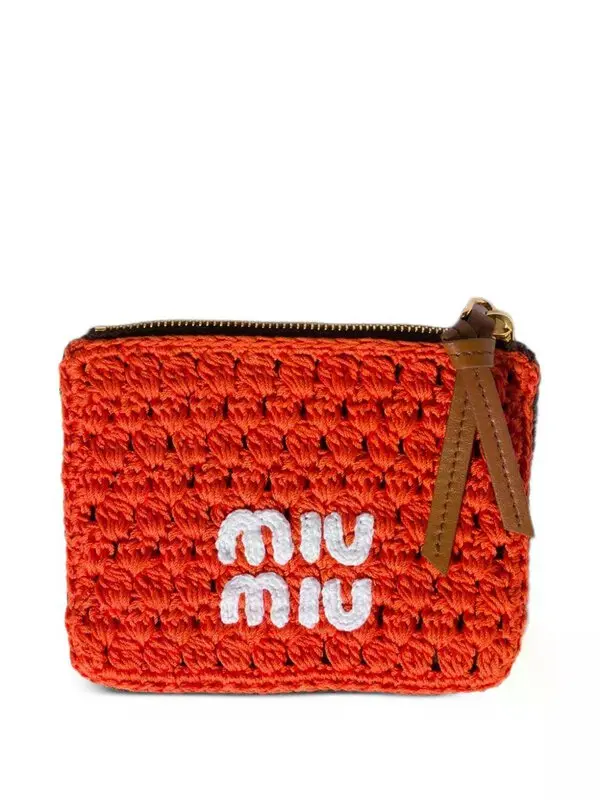Miu Miu Crochet Zipper Pouch - Brown