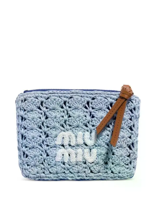 Miu Miu Crochet Zipper Pouch With Embroidered Logo - Blue