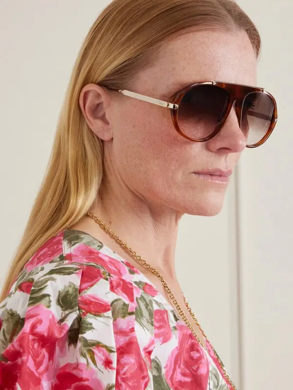 Chloé Aly Aviator Acetate Sunglasses - Tortoiseshell