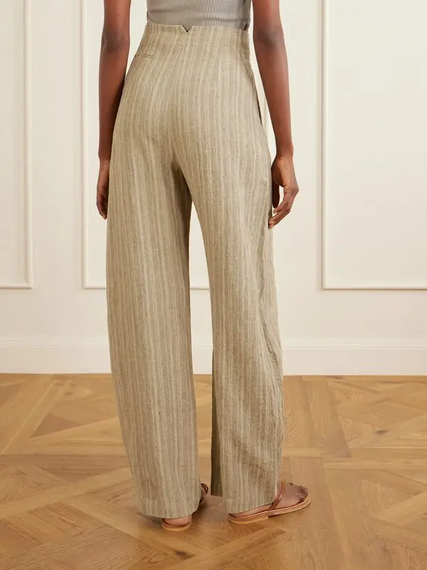 CORTANA Camila Pleated Striped Linen Wide-leg Pants
