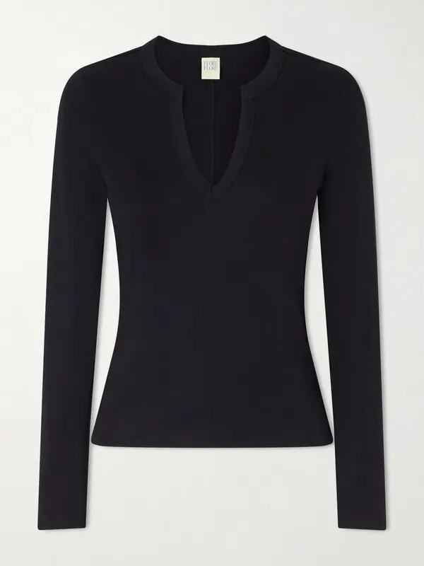 FLORE FLORE Iman Organic Cotton Long Sleeve V-neck T-shirt