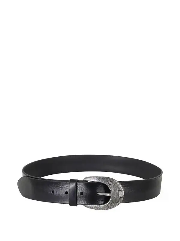 ORTIGNI Engraved Buckle Leather Belt - Black