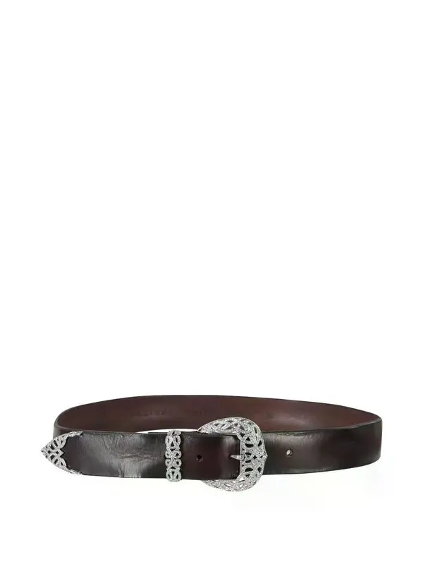 ORTIGNI Leather Belt With Rhinestone Embellished Buckle - Brown