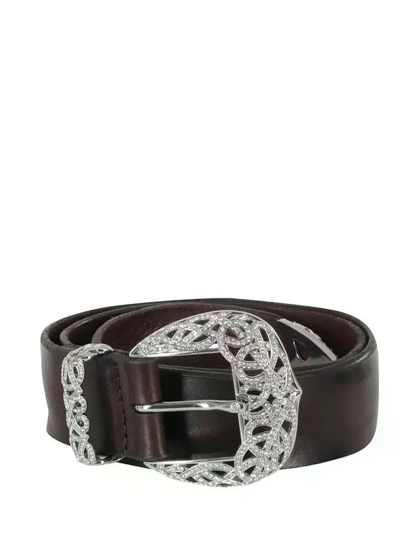ORTIGNI Leather Belt With Rhinestone Embellished Buckle