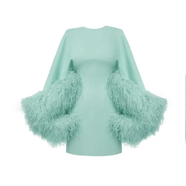 SANCTUMUM Deva Mini Dress With Feather Trimmed Sleeves