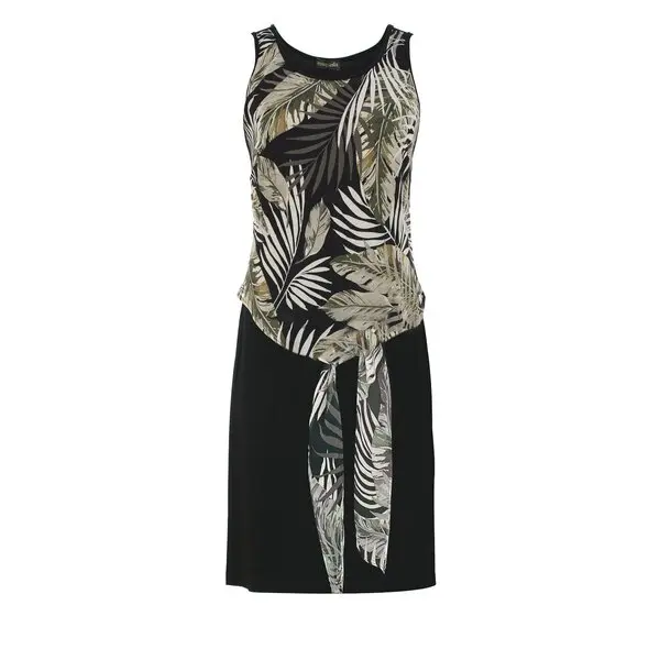 CONQUISTA Sleeveless Printed Layer Dress With Tie Detail