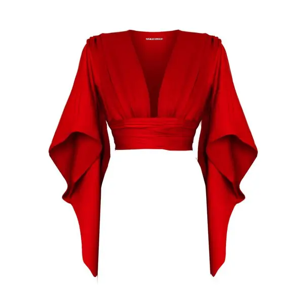 SANCTUMUM Kimono Wrap Top With Exaggerated Waist Band