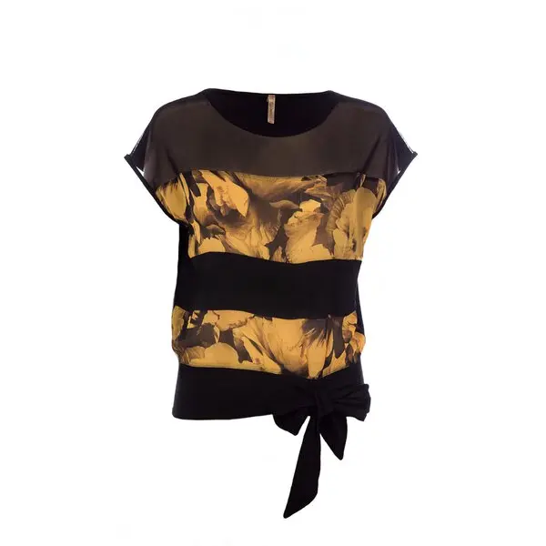 CONQUISTA Sleeveless Printed Chiffon Top With Bow Detail
