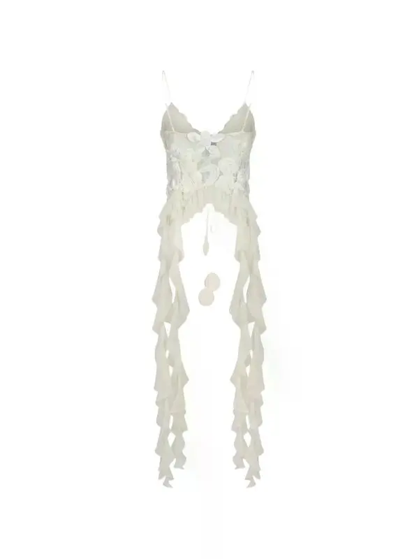 NISSA Floral Appliqué Ruffled Top
