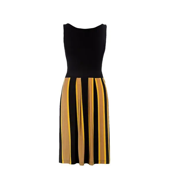 CONQUISTA Sleeveless A-line Dress With Striped Skirt - Black