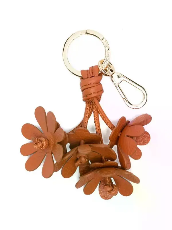 COCCINELLE Floral Motif Leather Keyring - Brown