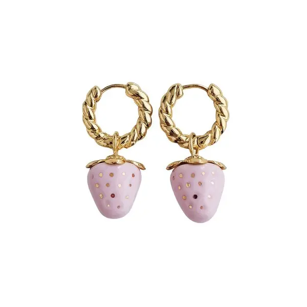 POPORCELAIN Mini Strawberry Hoop Earrings - Pink