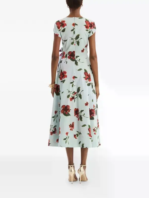 Oscar De La Renta Hibiscus Cotton Poplin Wrap Dress - Blue