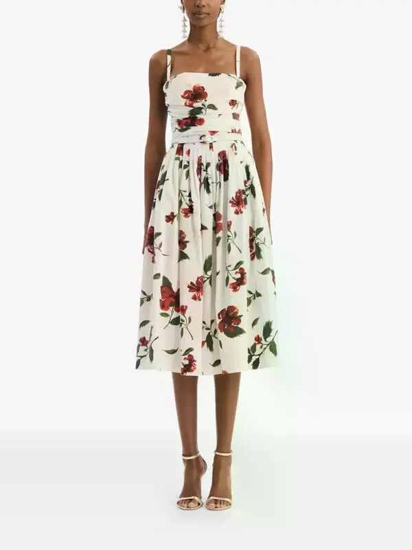 Oscar De La Renta Floral Cotton Poplin Dress