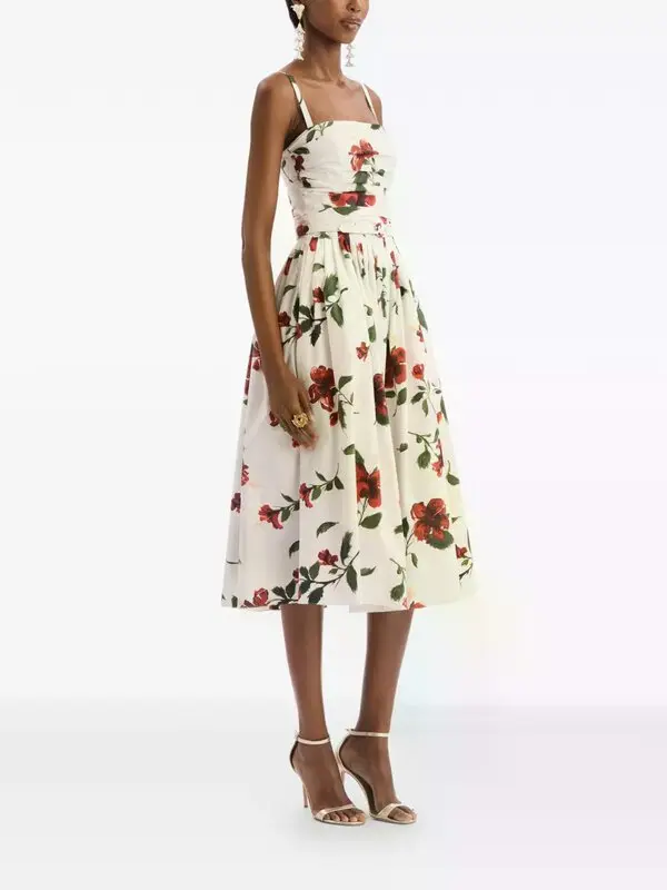 Oscar De La Renta Floral Cotton Poplin Dress