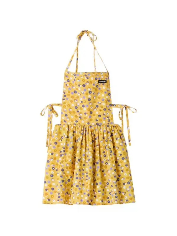 Miu Miu Floral Print Halter Neck Poplin Dress - Yellow