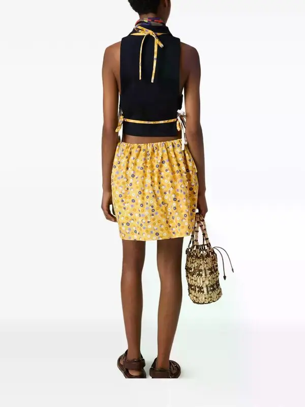 Miu Miu Floral Print Halter Neck Poplin Dress - Yellow
