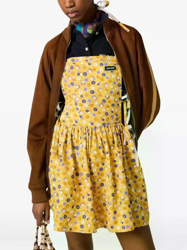 Miu Miu Floral Print Halter Neck Poplin Dress - Yellow