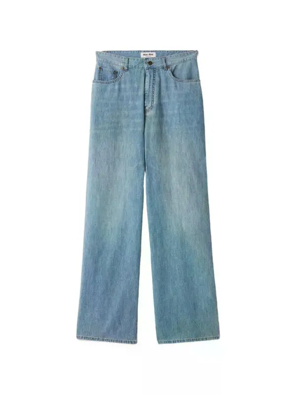 Miu Miu Logo Embroidered Wide-leg Jeans - Blue