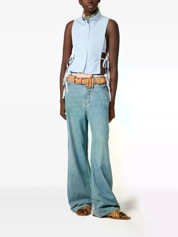 Miu Miu Logo Embroidered Wide-leg Jeans - Blue