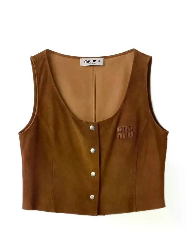 Miu Miu Waxed Suede Cropped Vest